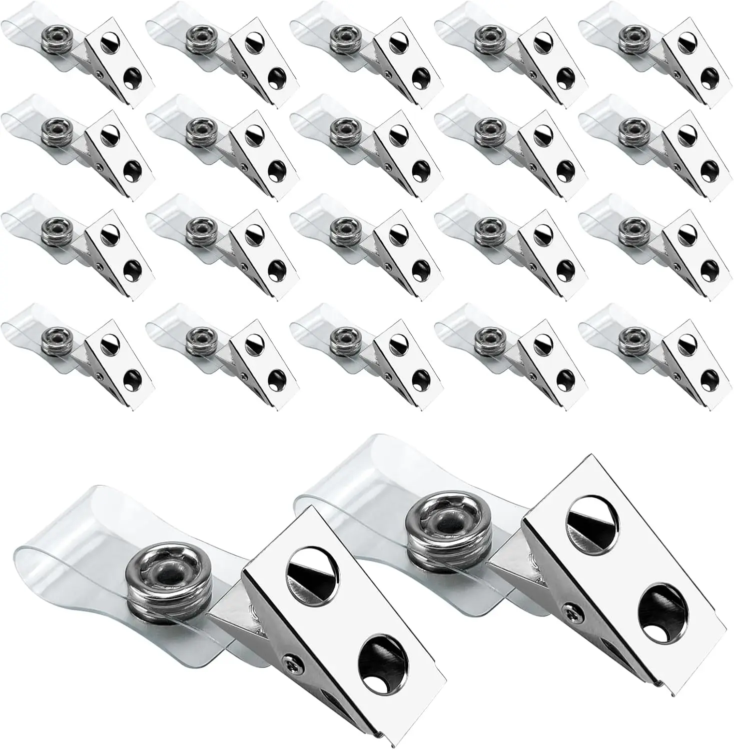 100Pcs Premium Metal Badge Clips with Clear PVC Straps for ID Cards ...