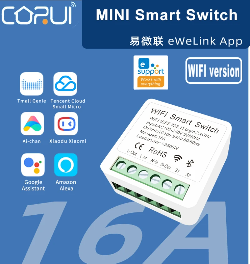 Corui-Wifi-Supporte-2-forma-16A-MINI-Inteligente-Interruptor-Do ...