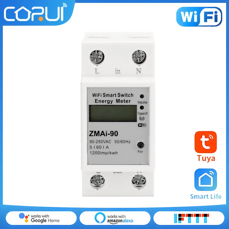 CORUI Tuya/smart Life APP Din Rail Single-phase Guide Type Electricity ...