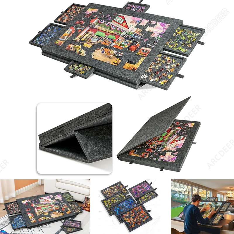 6-in-1 Tiltable Puzzle Desk with 6 Drawers Decorative Puzzle Storage ...