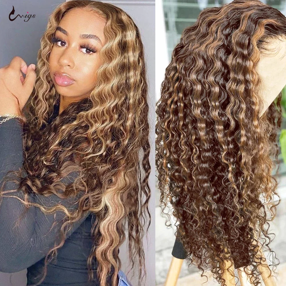 13x4 Cheap Highlight Wig Curly Human Hair Wig Colored Honey Blonde Lace ...