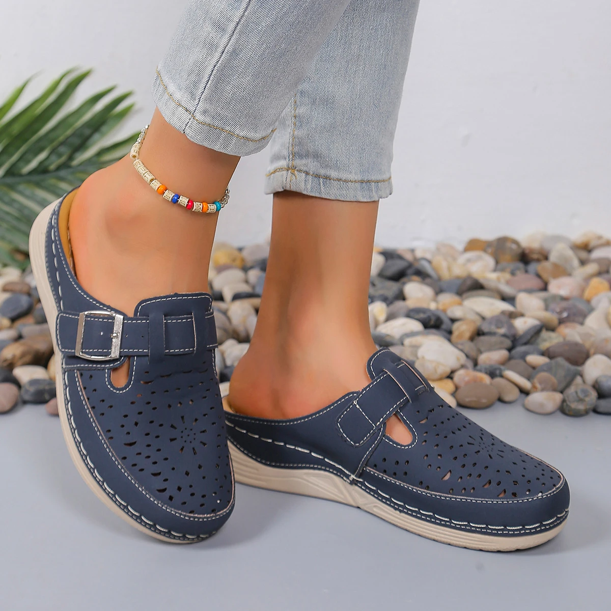 Women Slippers 2024 New Summer Open Toe Shallow Sandals Flats Shoes ...