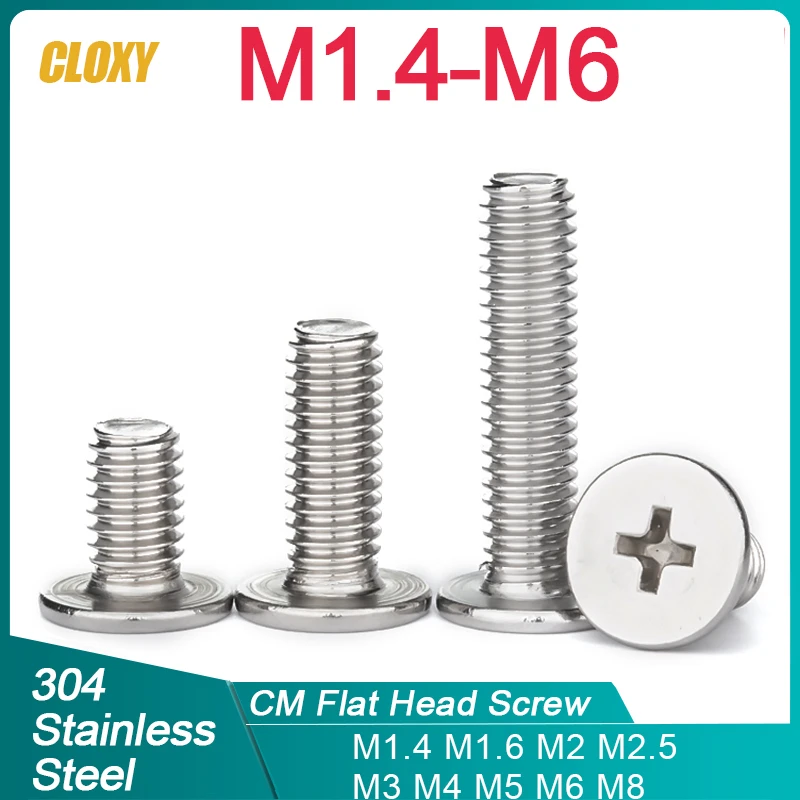 100/ 50/20/pcs M1.4 M1.6 M2 M2.5 M3 M4 M5 M6 M8 304 Stainless Steel Cm Cross Phillips Ultra Thin ...
