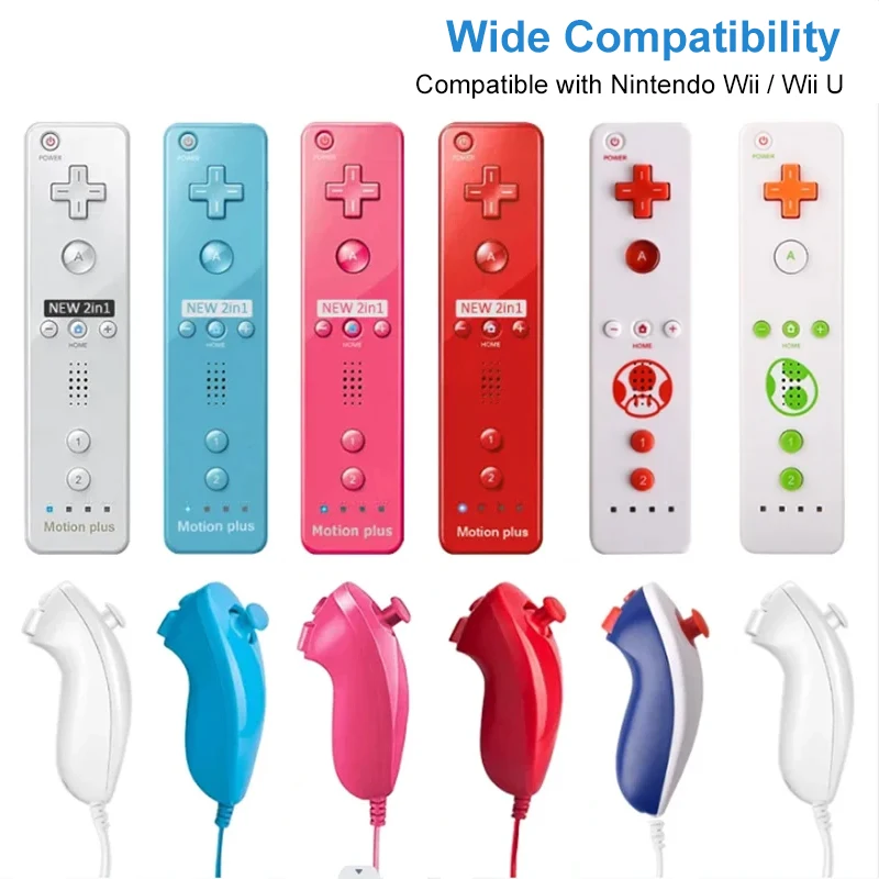 1 pair Set Motion Plus Remote Controller Wii Remote Controller Gamepad ...