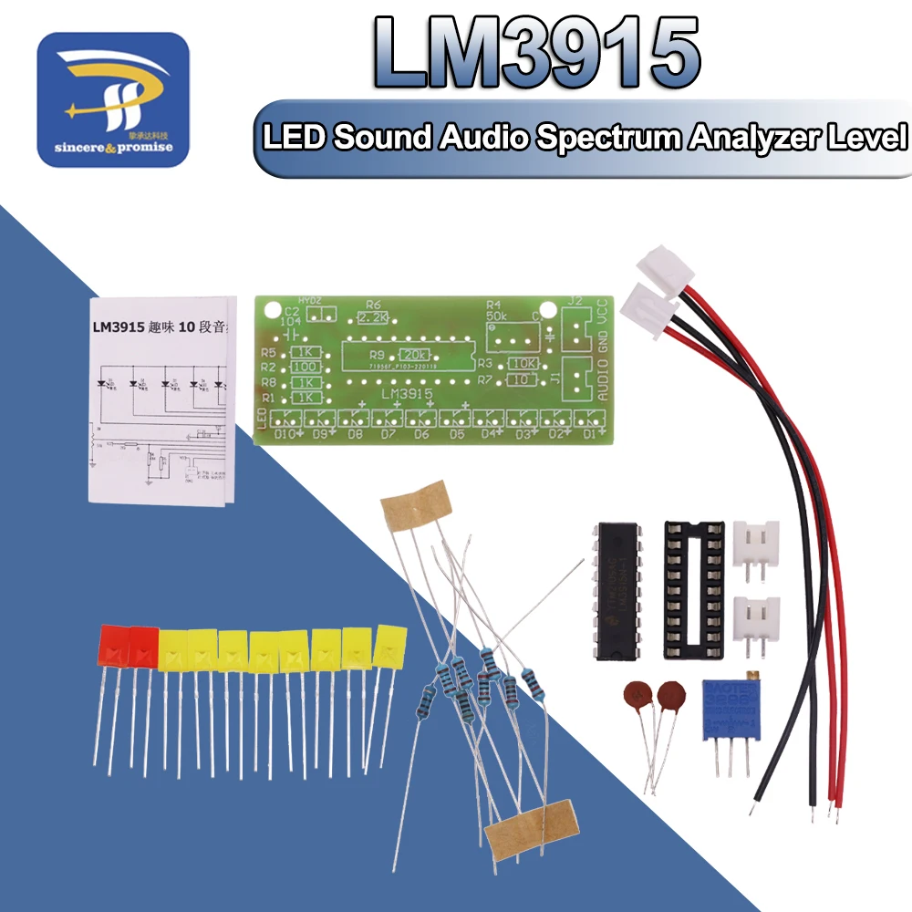 Lm3915 Dc 9v-12v 10 Led Sound Audio Spectrum Analyzer Level Indicator Kit Diy Electoronics ...