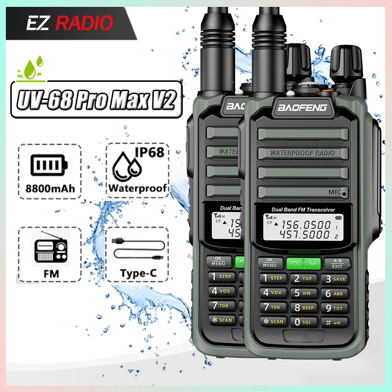 2PCS-BAOFENG-UV-68-Pro-Max-V2-10W-UHF-VHF-Dual-Band-TypeC-Charger-IP68 ...
