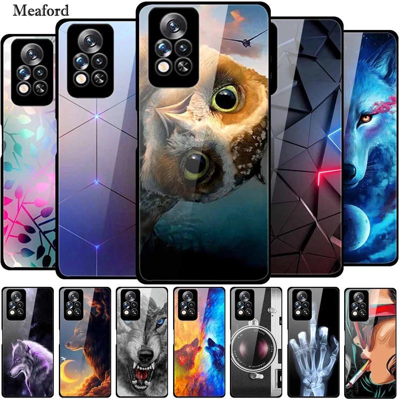 For-Infinix-Note-11s-Case-Animals-Tempered-Glass-Cover-Back-Cover-Hard ...