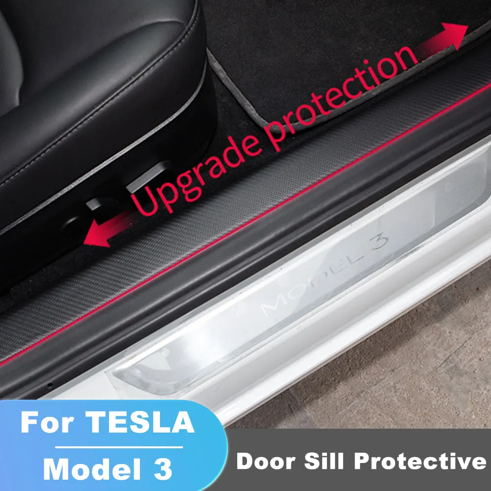 For Tesla Model 3 2016-2024 Car Leather Front And Rear Door Sill ...