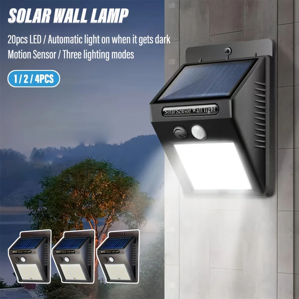 1/2/4 Uds luces solares inteligentes luces de pared exteriores 20 LED 3 ...