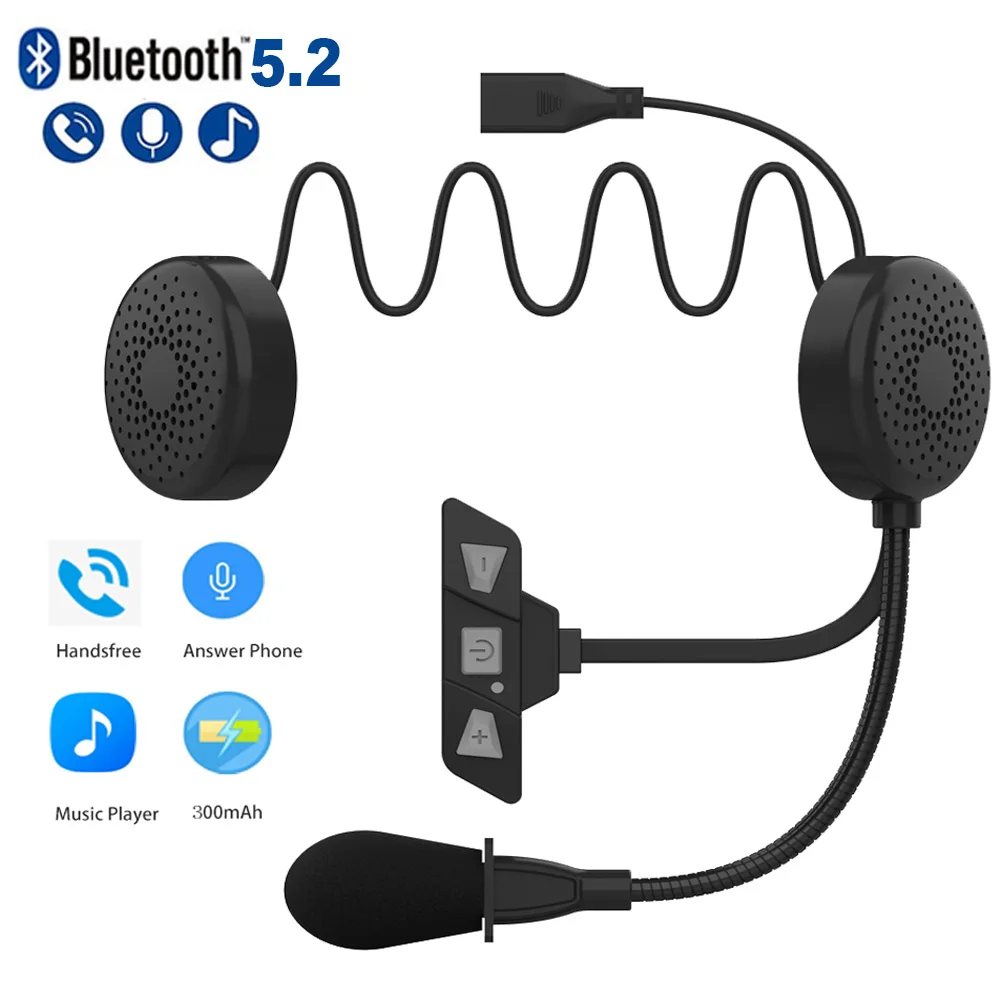 Bluetooth 5.2 Motorcycle Helmet Headset Wireless Handsfree Stereo Music ...