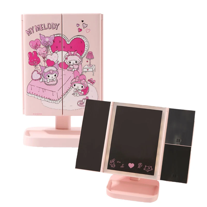 Kawaii Kuromi My Melody Cartoon LED Tri Fold Vanity Mirror Anime ...