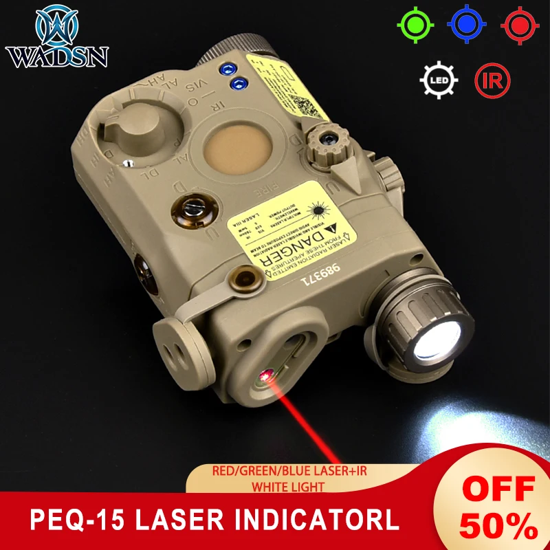 WADSN AR15 에어소프트 PEQ15 IR 레이저, 그린 블루 레드 조준 전술 무기 손전등, 스카우트 라이트, 사냥 라이플 ...