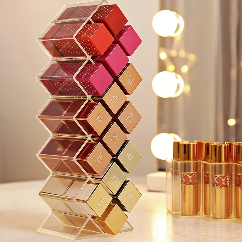 16 Grid Transparent Lipstick Storage Box - Hexagonal Cosmetics Storage ...