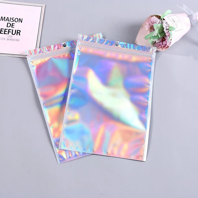 100pcs Translucent Resealable Laser Zip Lock Bags Holographic ...