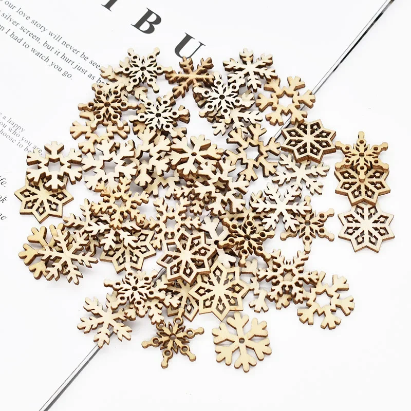50Pcs Christmas Natural Wooden Chip Santa Claus Snowflake DIY Crafts ...