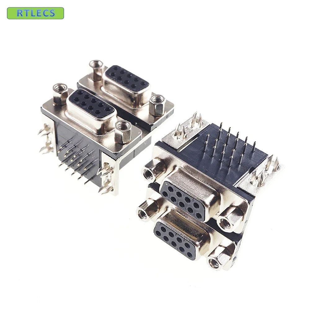D-sub Connector Stacked 0.625 Center Dual Port Right Angle 9 Pin Female ...