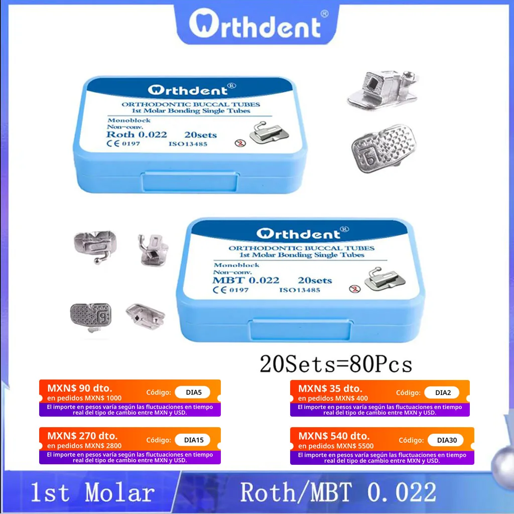 80-Pcs-Box-Dental-Orthodontic-Tubes-Bonding-Monoblock-Non-Convertible ...