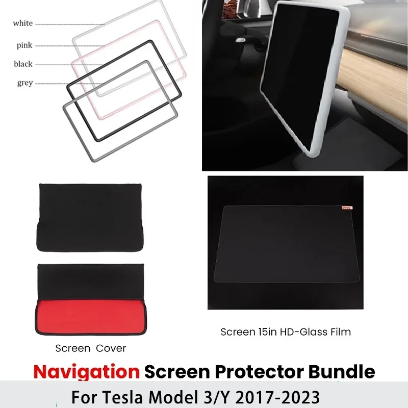 For-Tesla-Model-3-Y-Silicone-Screen-Protective-Frame-Kit-Accessories ...