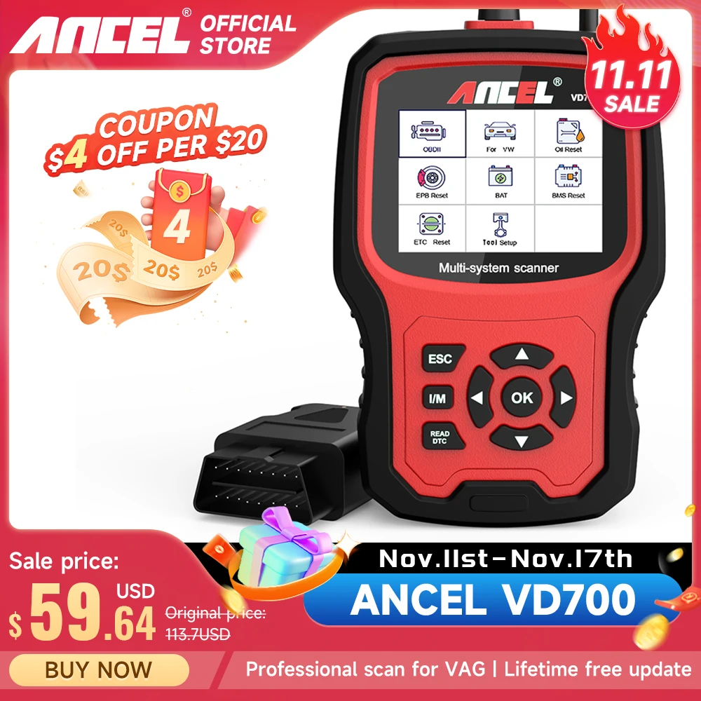 Tools On Sale And Clearance Ancel VD700 OBD2 Automotive Scanner Full ...
