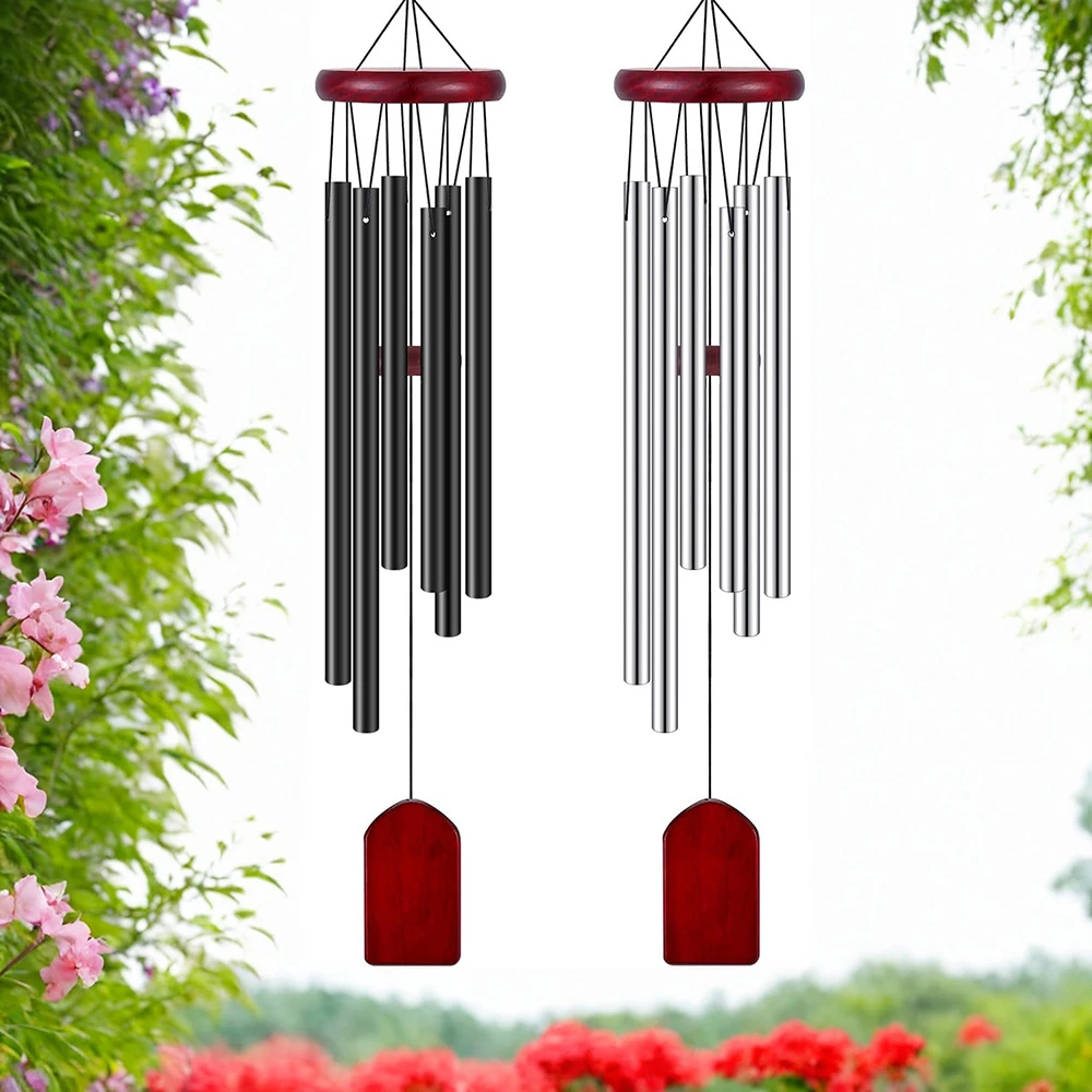 square wooden hanging tag aluminum tube wind chime 6 metal tubes study ...