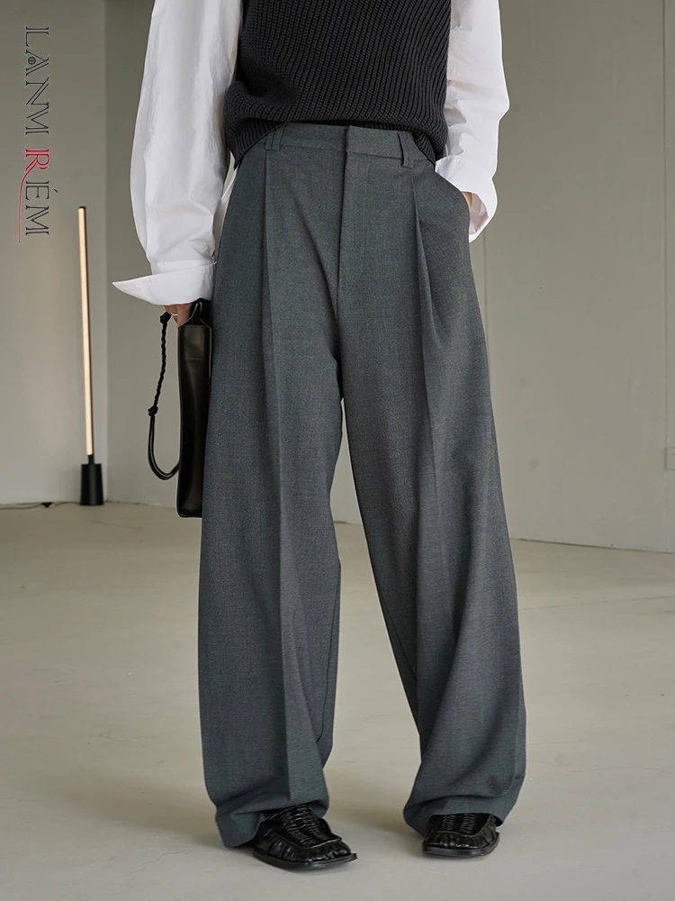 LANMREM-Woolen-High-Waist-Loose-Pants-For-Women-Solid-Straight-Wide-Leg ...