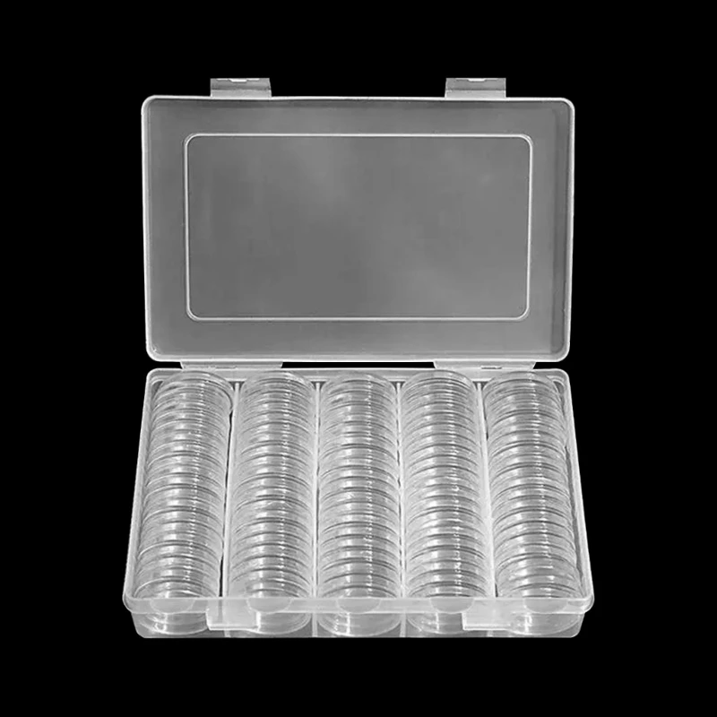 100pcs-Transparent-Plastic-Coin-Container-Box-25mm-Coin-Storage ...