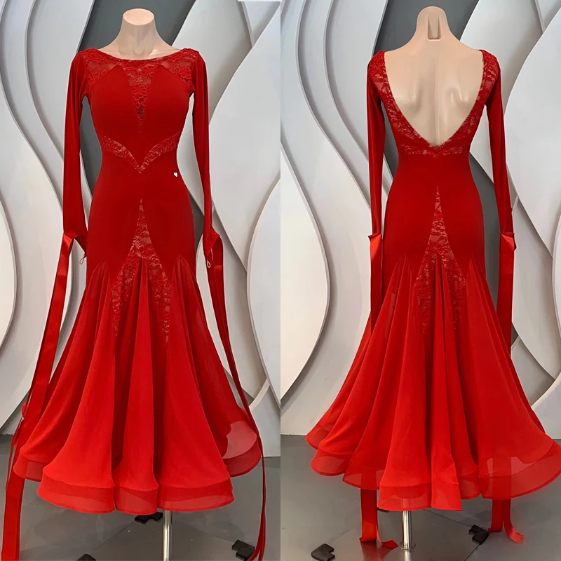 Salão de baile competição vestido longo mangas compridas latina moderno ...