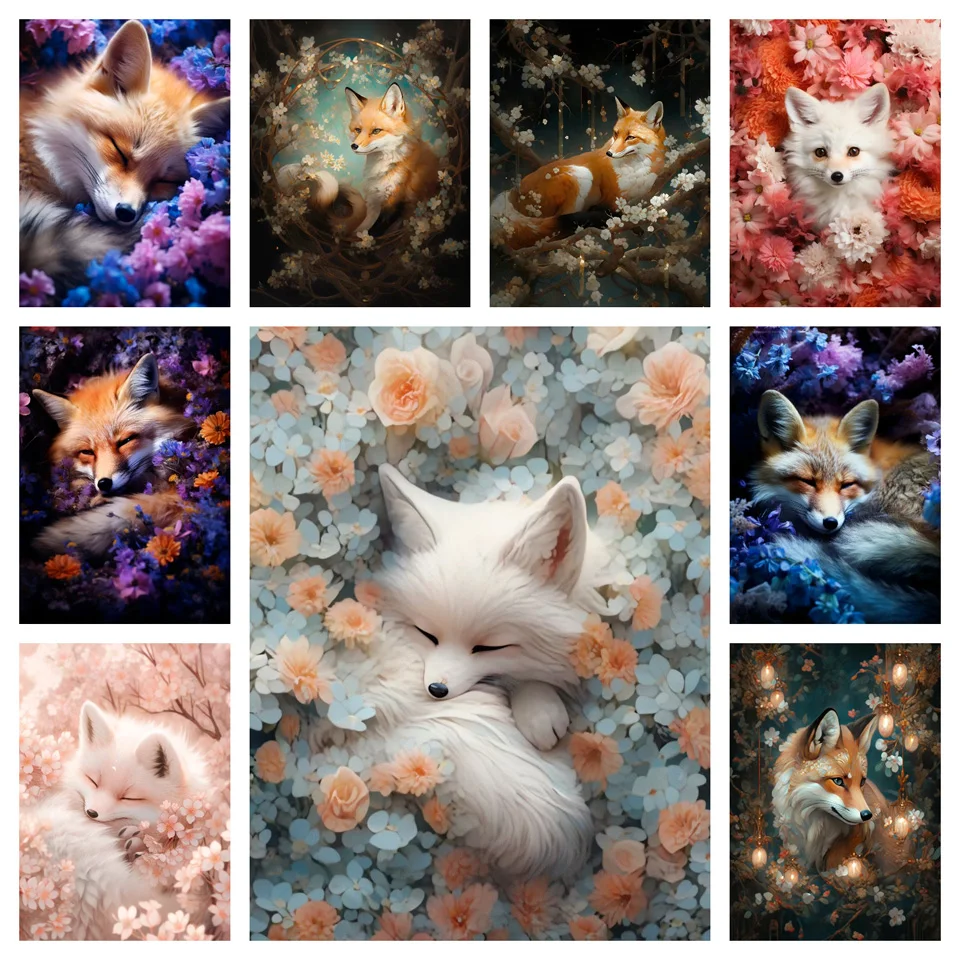 Diamond-Painting-New-Arrival-Cute-Fox-Flower-Moon-Full-Diamonds-Mosaic ...