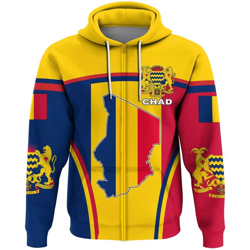 Sudadera con capucha y cremallera con el emblema nacional de Chad y la ...