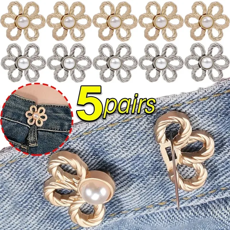 5-1Pair-Reusable-Metal-Buttons-Pearl-Flower-Snap-Fastener-Pants ...