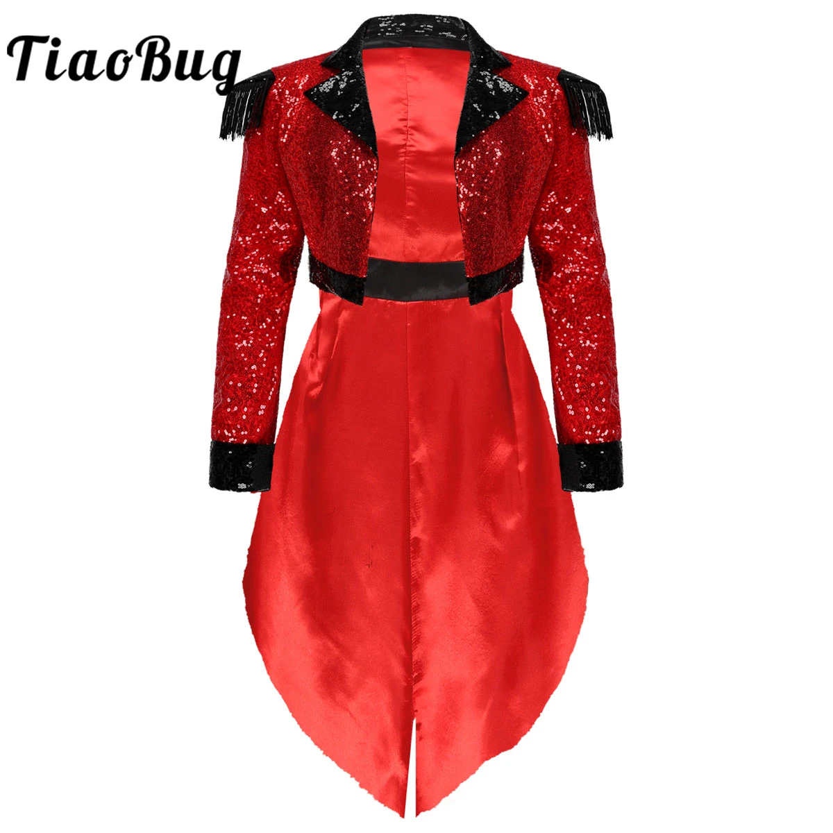 Womens Fringed Epaulette Sequin Tuxedo Jacket Swallow Tailed Coat ...