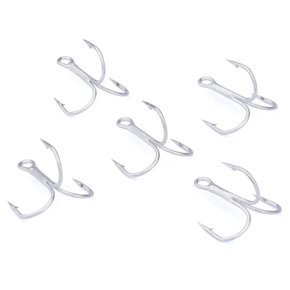 100pcs Fishing Hook Treble Fishhooks Barbed Eye Circle Silver for Huge ...