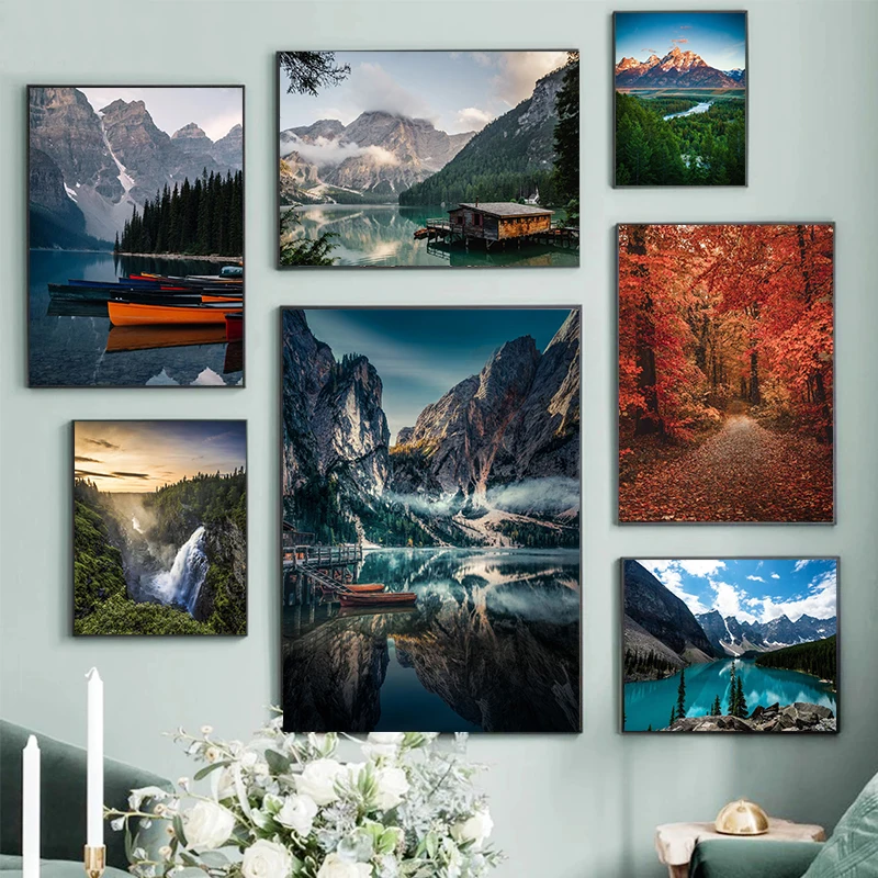 Lake Forest Stone Mountain Canvas Poster Landscape Picture Poster ...