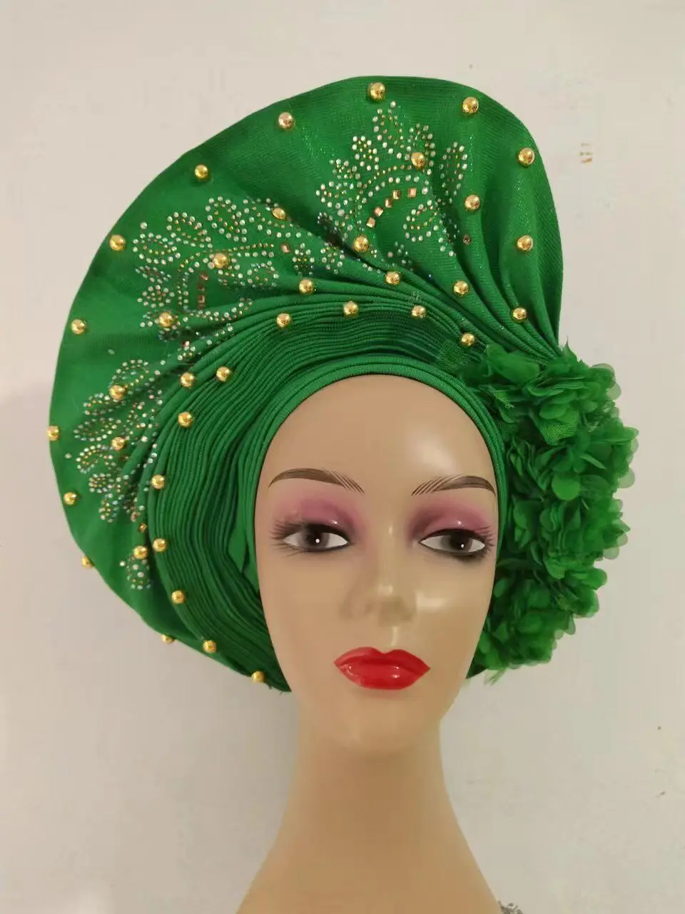 Green-Nigerian-Gele-Headtie-Aso-Oke-Gele-Already-Made-Auto-Gele-Aso ...