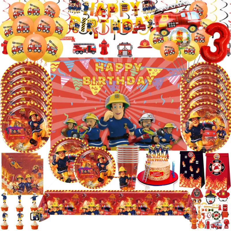 Fireman-Sam-Party-Tableware-Plates-Cups-Fire-Engine-Truck-Fireman-Sam ...