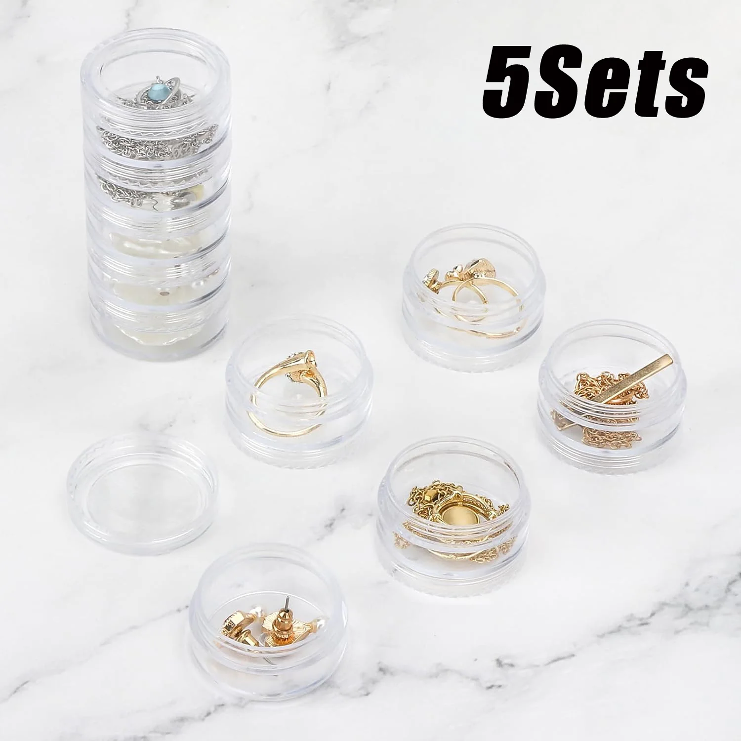 5-Sets-Stackable-Round-Plastic-Containers-Clear-Bead-Storage-Containers ...