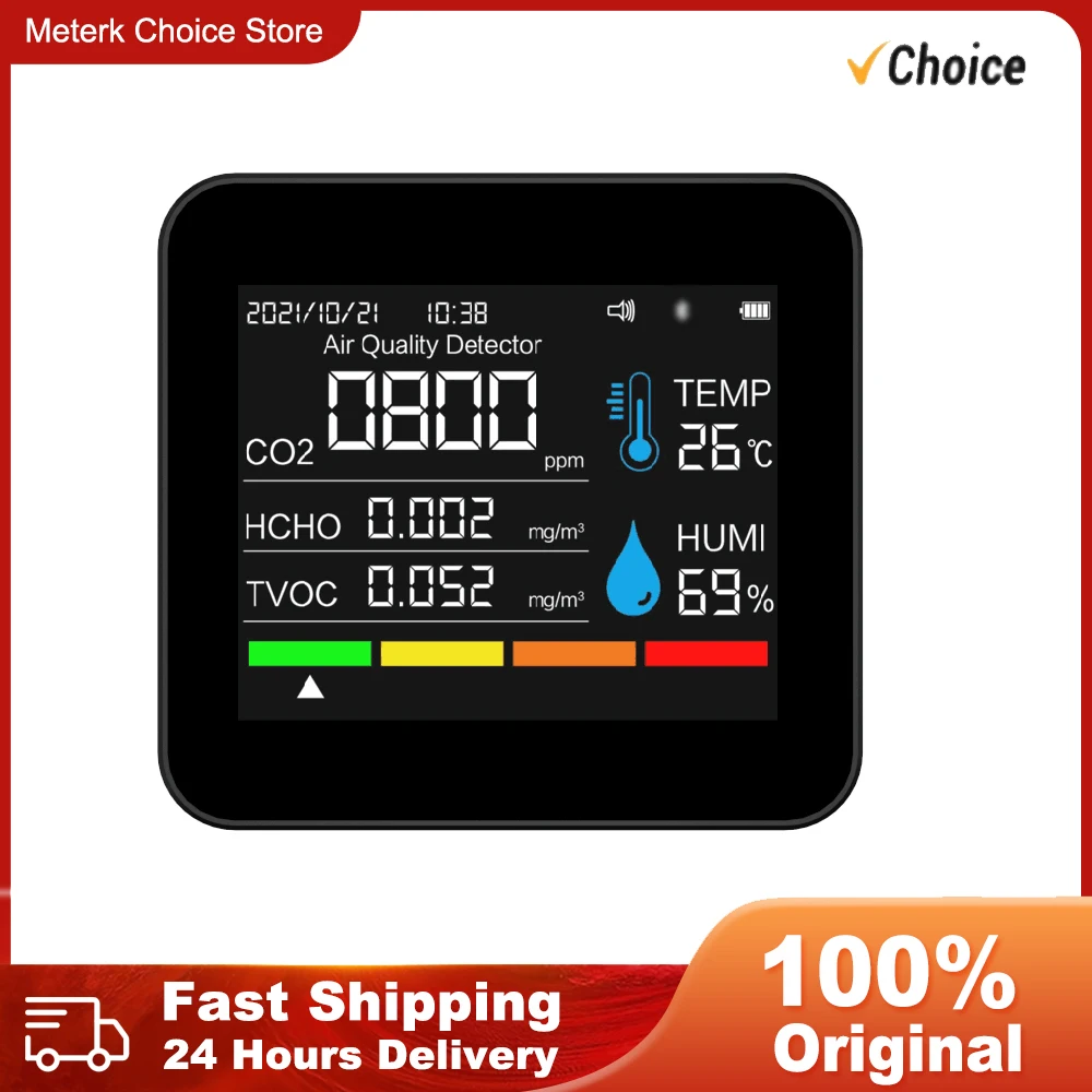 9in1 Air Quality Monitor CO2 Meter Carbon Dioxide Detector TVOC HCHO ...