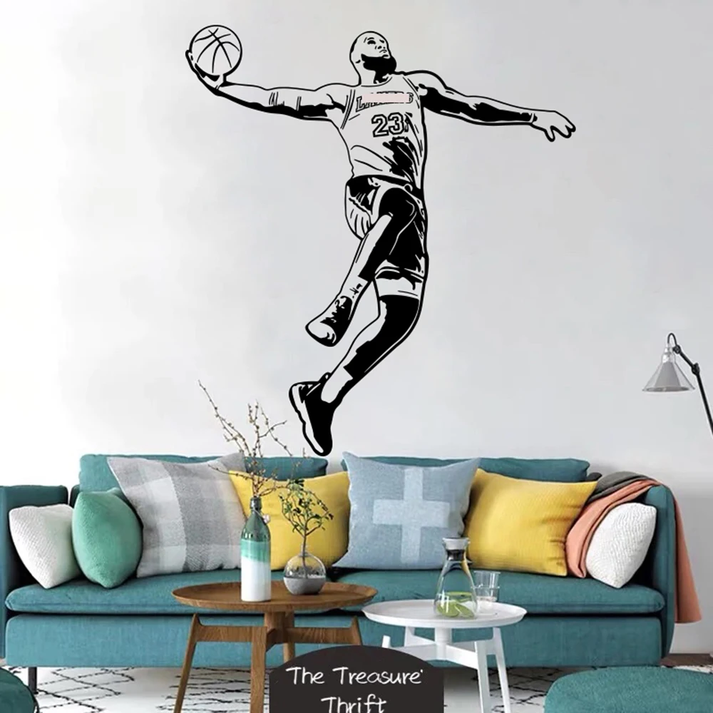 Modern Super Star Basketball Player Wall Sticker Dunk Slam Sport ...