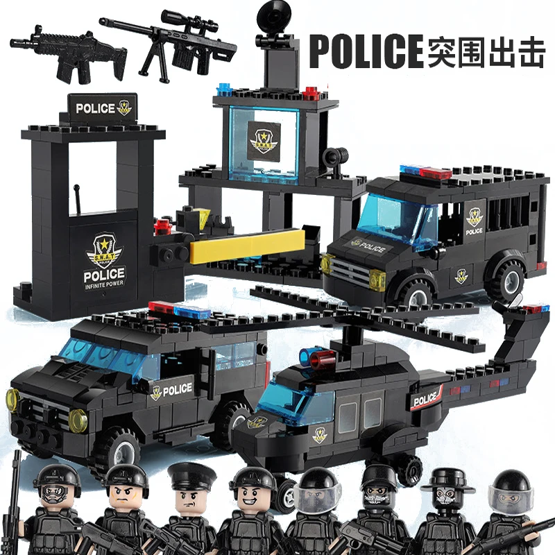 City Police Station Building Blocks SWAT Team Arms Truck Helicopter Car ...