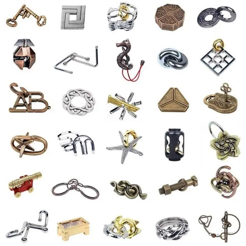 Classic-IQ-Metal-Brain-Teaser-Baffling-Educational-Rings-Lock-Puzzles ...
