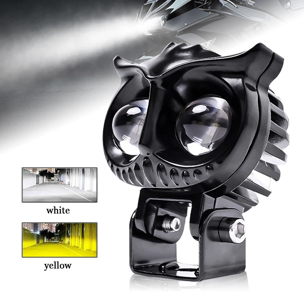 1-pcs-Dual-Color-Motorcycle-Refit-Fog-LED-Light-DC-9-80V-Owl-Auxiliary ...