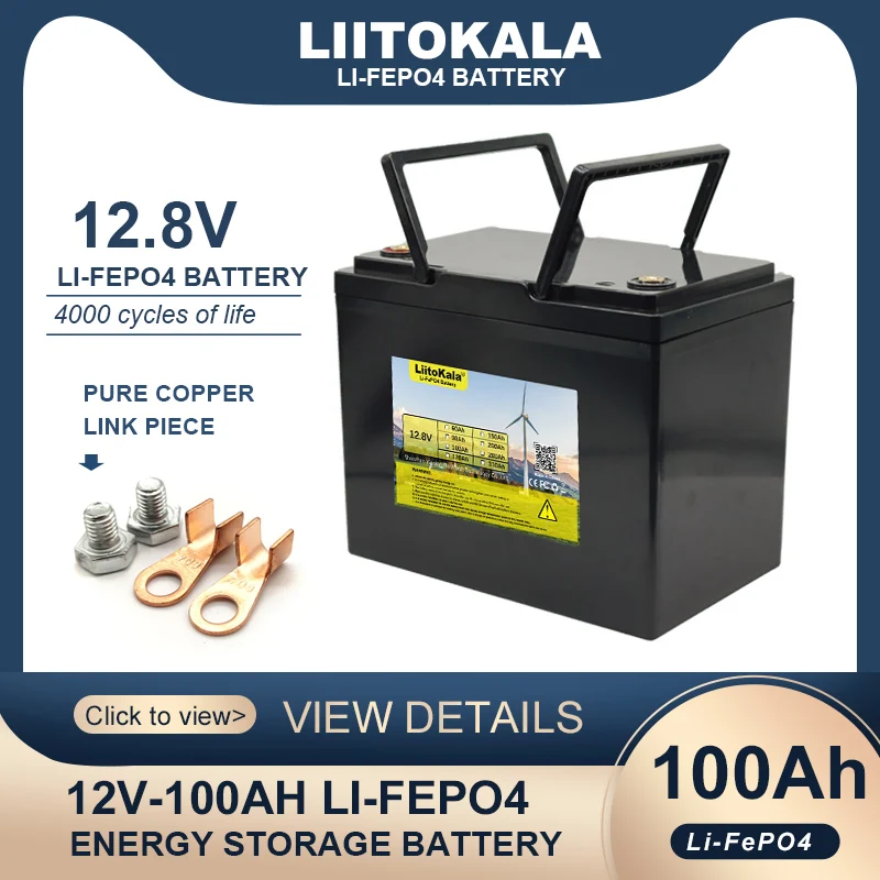 LiitoKala batería LCD LiFePO4 de 12,8 V, 100AH, 12V, baterías de litio, fosfato de hierro ...