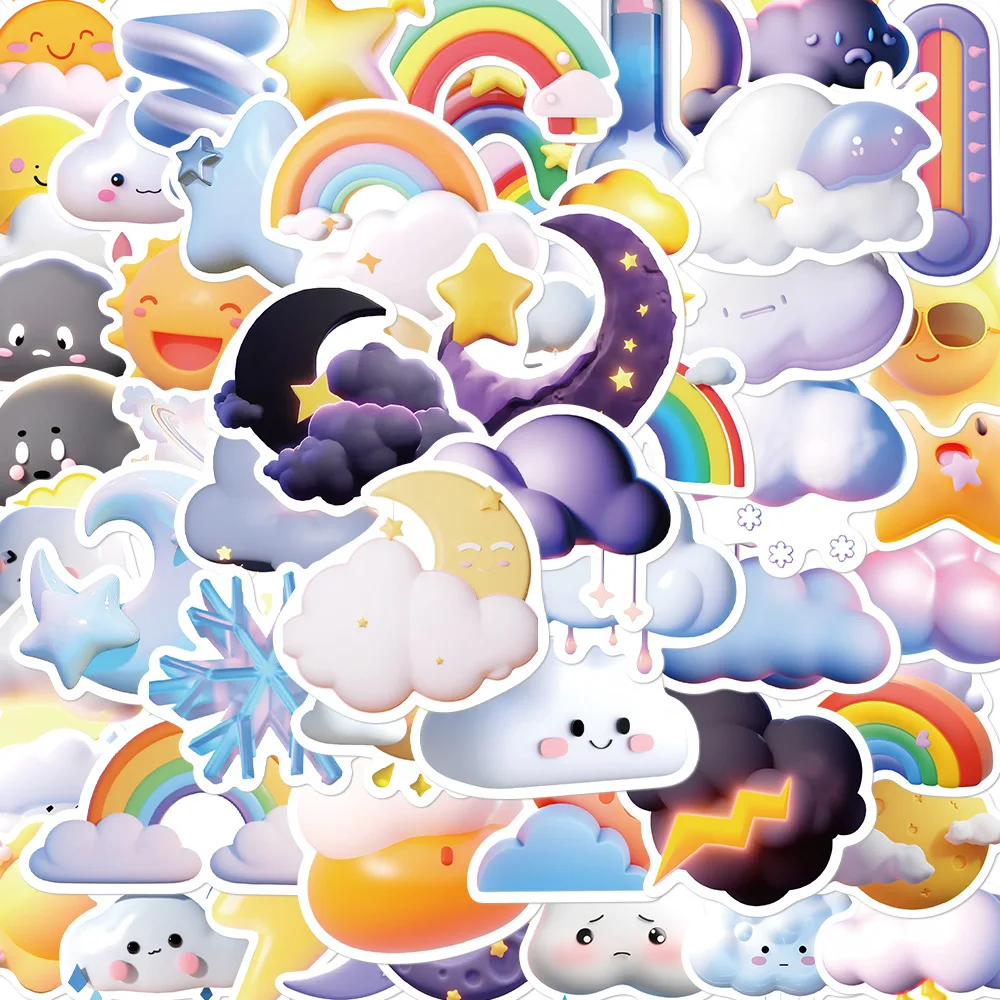 10-30-50PCS-Cute-Cartoon-Cloud-Stickers-Weather-Rain-Lightning-Rainbow ...