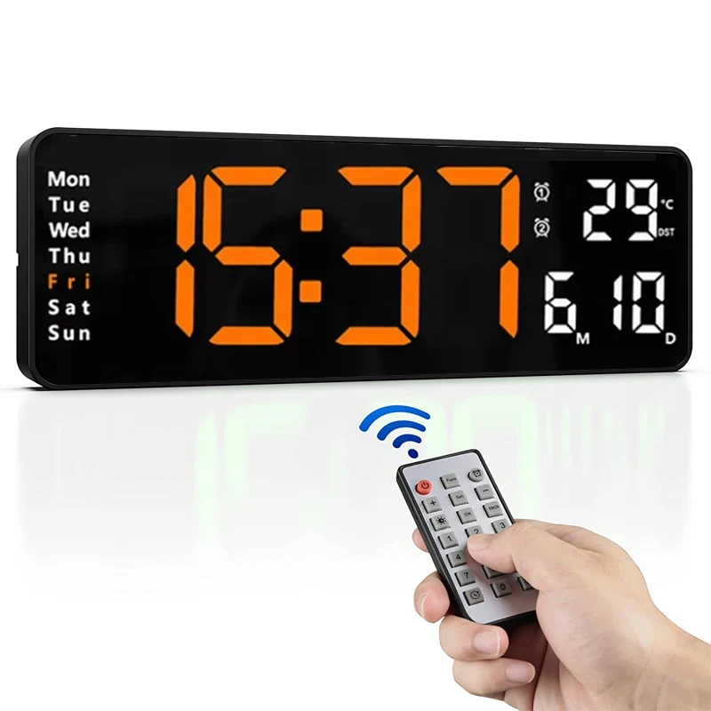 Digital Wall Clock Large Wall Mounted Remote Remote Control Date Week ...