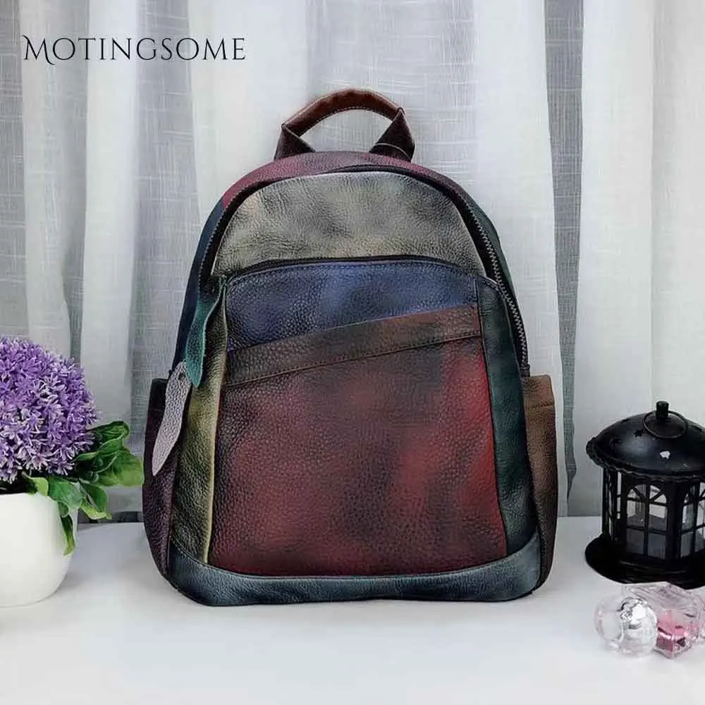 Backpack Genuine Leather Women Patchwork | Women's Genuine Leather ...