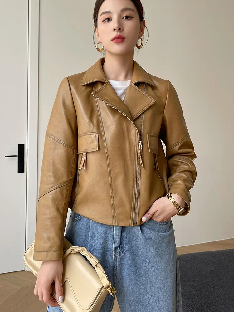 Natural-Sheep-skin-Coat-Women-Luxury-Short-Fashion-Slim-Zipper-Notched ...