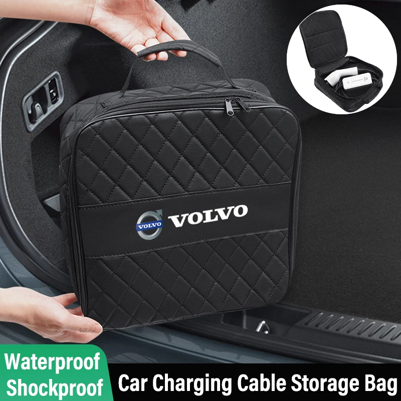 Leather Car Charging Cable Storage Box New Energy Charger Portable Bag ...