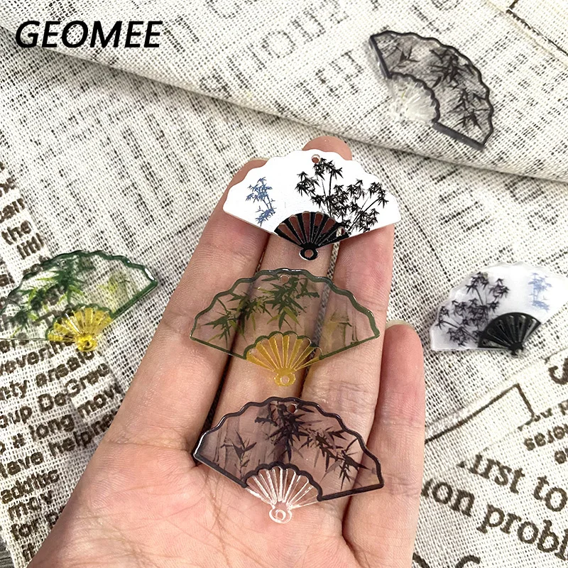 10pcs-Chinese-Style-Transparent-Bamboo-Fan-Charms-Acrylic-Vintage ...