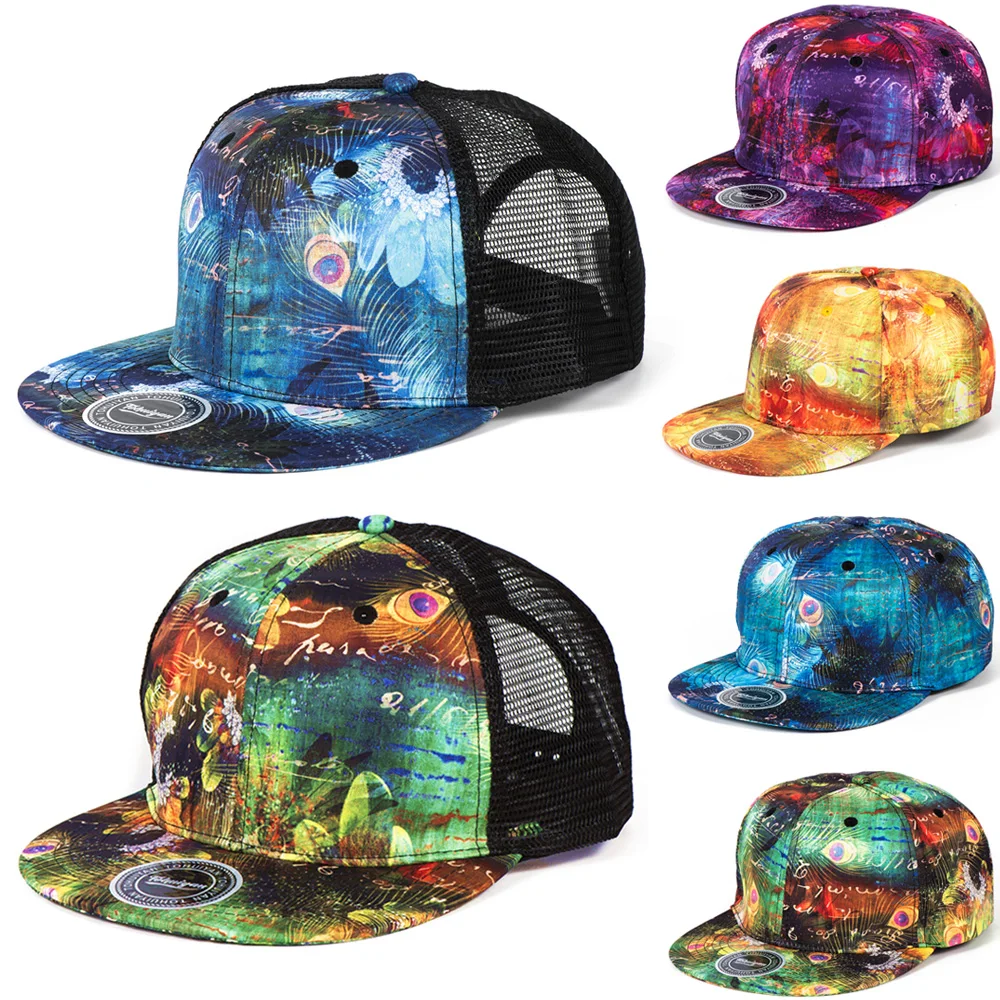 Peafowl-Feather-Printing-Hip-Hop-Cap-Summer-Breathable-Mesh-Trucker-Hat ...