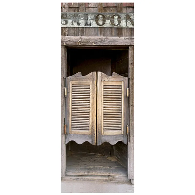 Fake-Wooden-Door-Stickers-Retro-SALOON-Gate-3D-Wall-Art-Vinyl-Mural ...